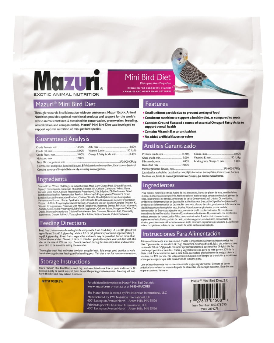 Alimento Mazuri para Aves Mini